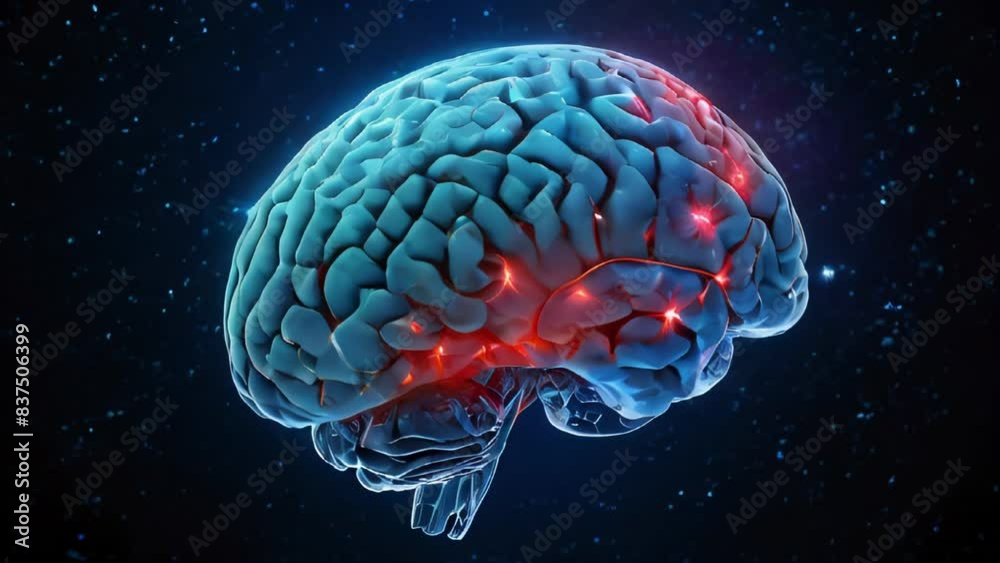 Animated depiction of the human brain set against a dynamic background ...