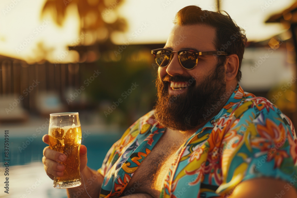 exxaggeratedly fat young man with sunglasses and bearded, holding up ...