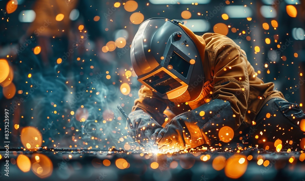 Welder with sparks flying, showcasing a skilled trades person working ...