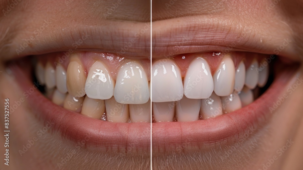 Before and after pictures showcase a woman's teeth, illustrating the ...