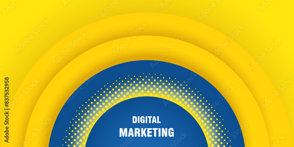 The design includes a combination of yellow and blue halftone patterns ...