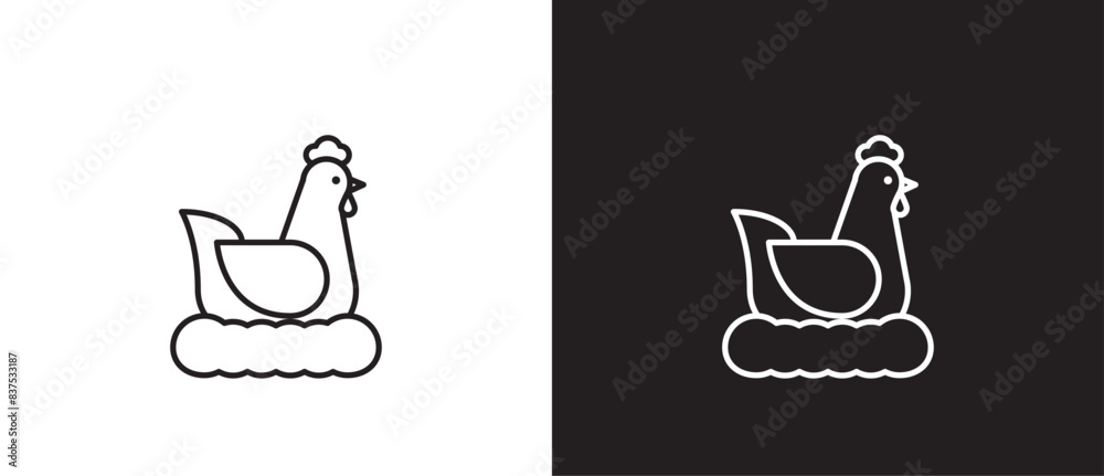 Outline hen icon. Chicken linear logo. the chicken incubates the egg ...