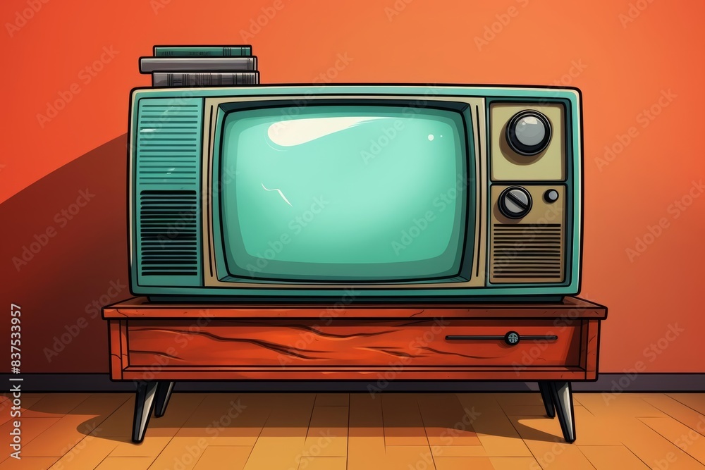 Television flat design top view wallmounted theme cartoon drawing ...