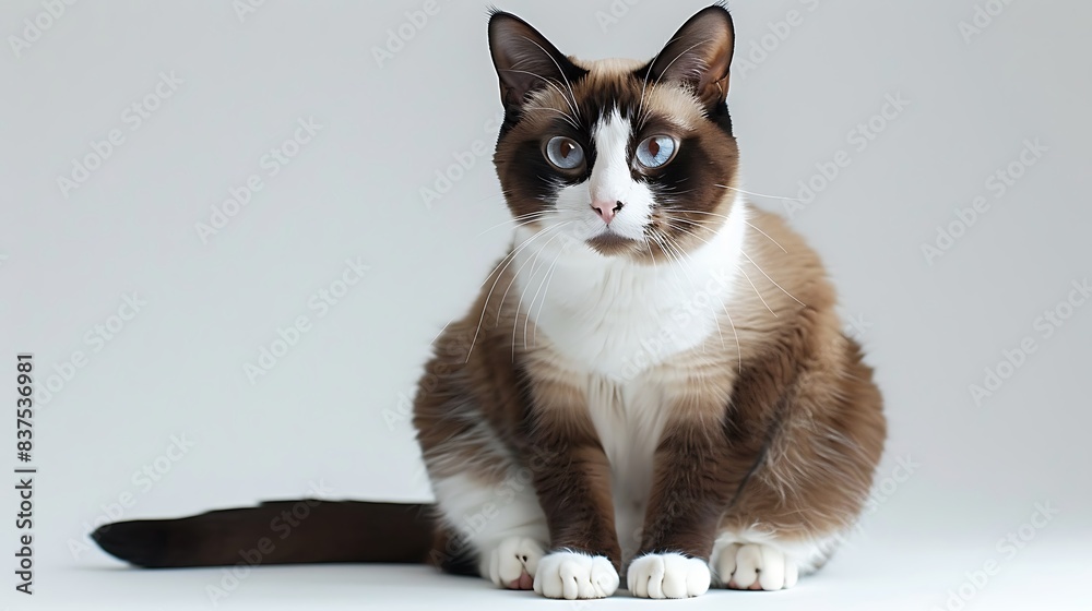 A relaxed Snowshoe cat sitting calmly, displaying its unique white ...