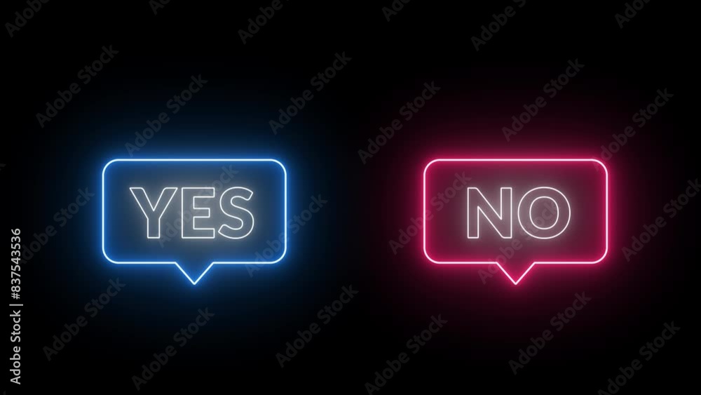 Glowing neon speech bubble Yes or No animation. looping animation ...