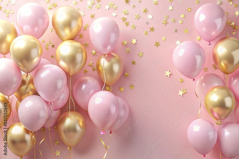 Pastel colored birthday background with pink and gold balloons and text ...