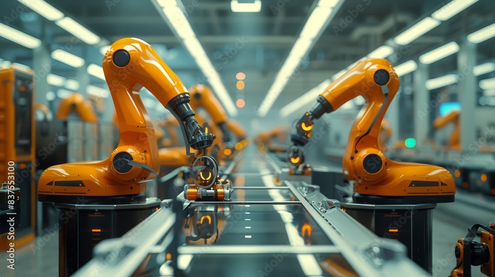 5G-enabled smart factory with automated robots assembling products Stock Illustration | Adobe Stock