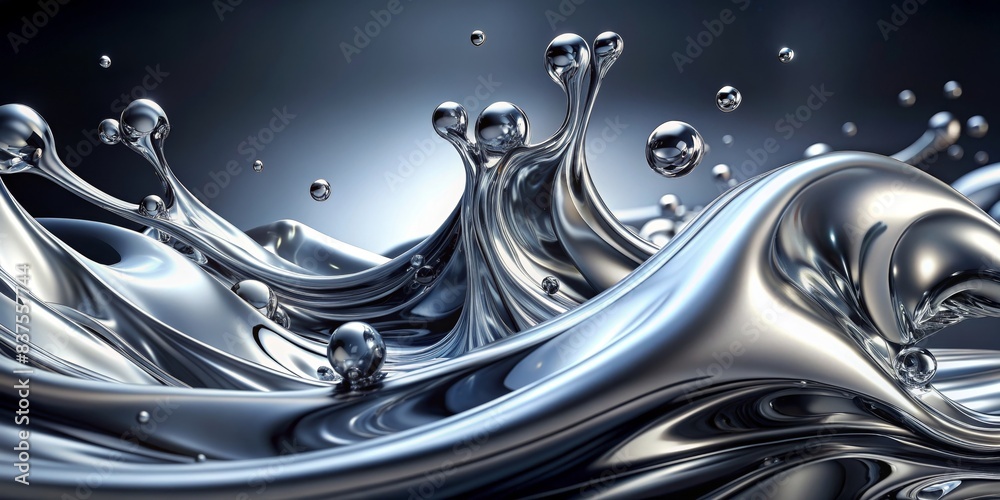 Futuristic silver liquid metal flowing with modern design elements ...