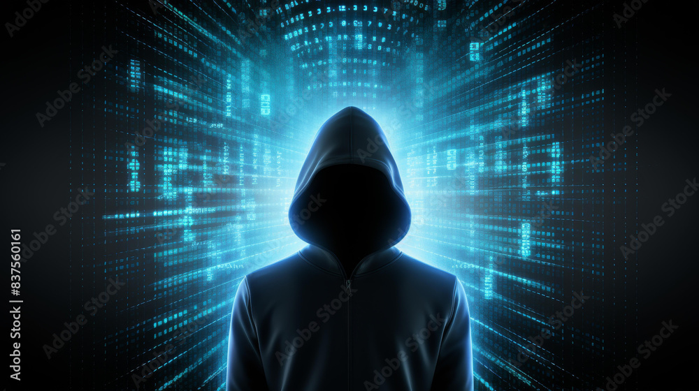 High resolution digital art of a hacker in a hoodie, depicting ...