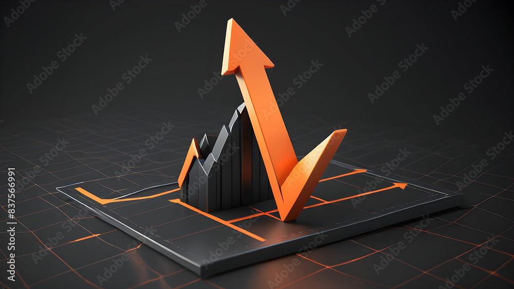 A vector style graph concept in 3d, light colours, light orange colour ...