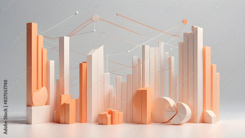 A vector style graph concept in 3d, light colours, light orange colour ...
