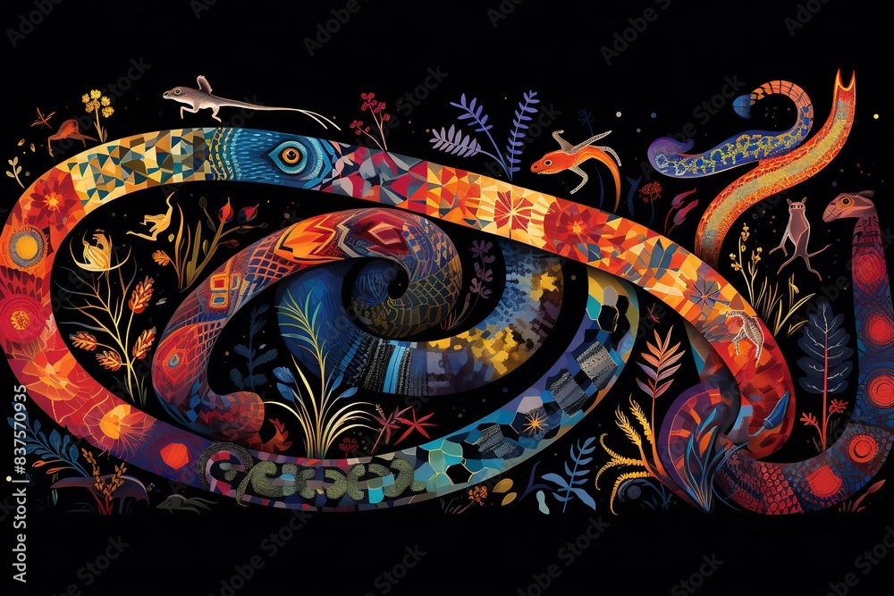 A snake in the style of the Australian aborigines. Decorative ethnic ...