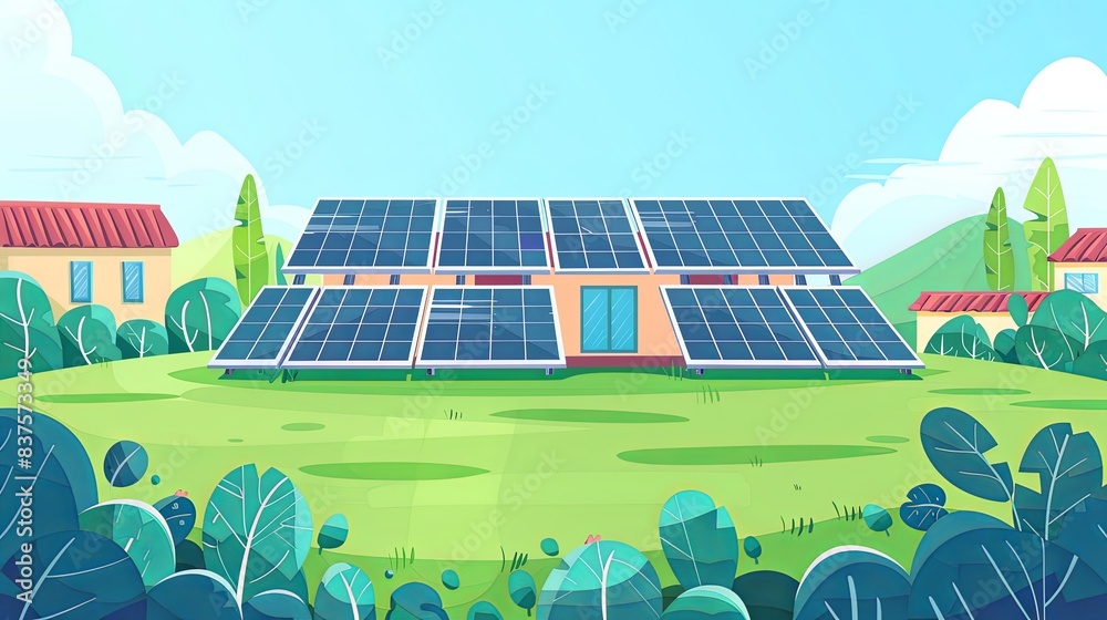 Solar panels flat design top view renewable energy theme cartoon ...