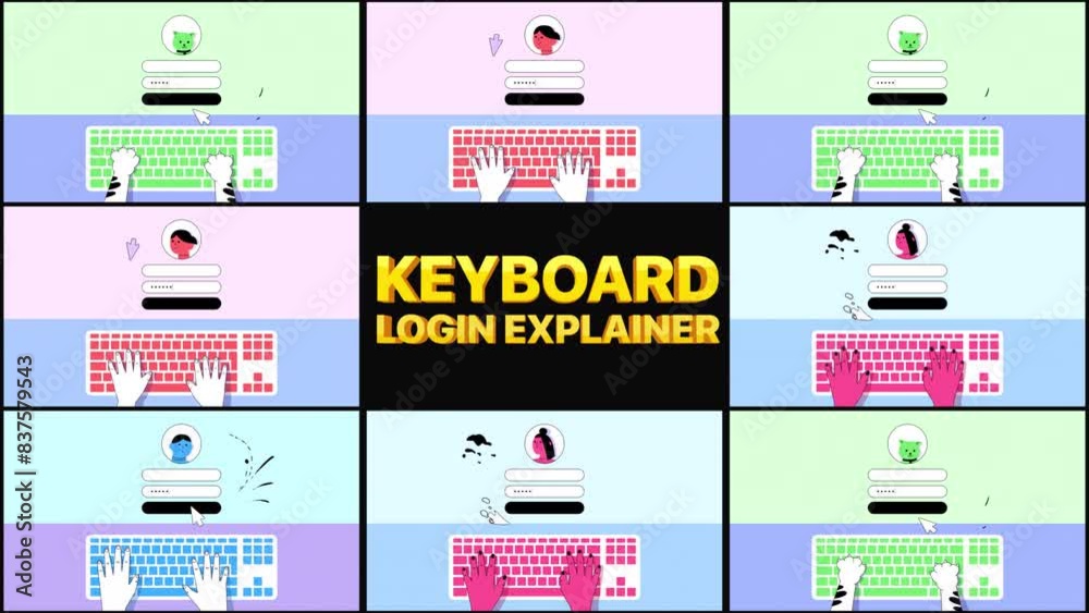 "Keyboard Login Explained" is a colorful animation pack featuring hand ...