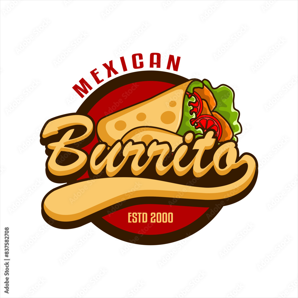burrito traditional mexican food logo sticker emblem label template ...