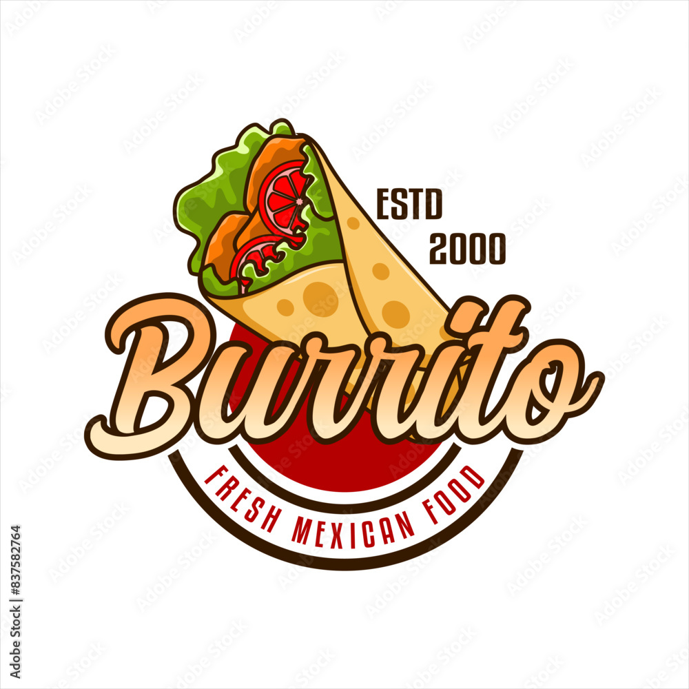 burrito traditional mexican food logo sticker emblem label template ...
