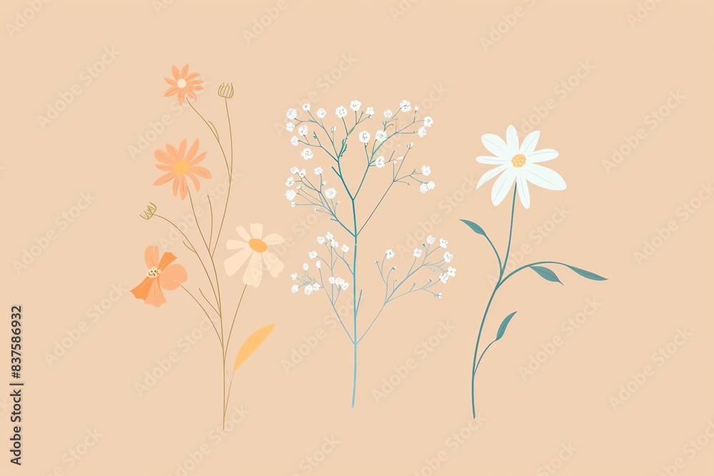 Simple and minimalist floral illustration with delicate flowers and ...