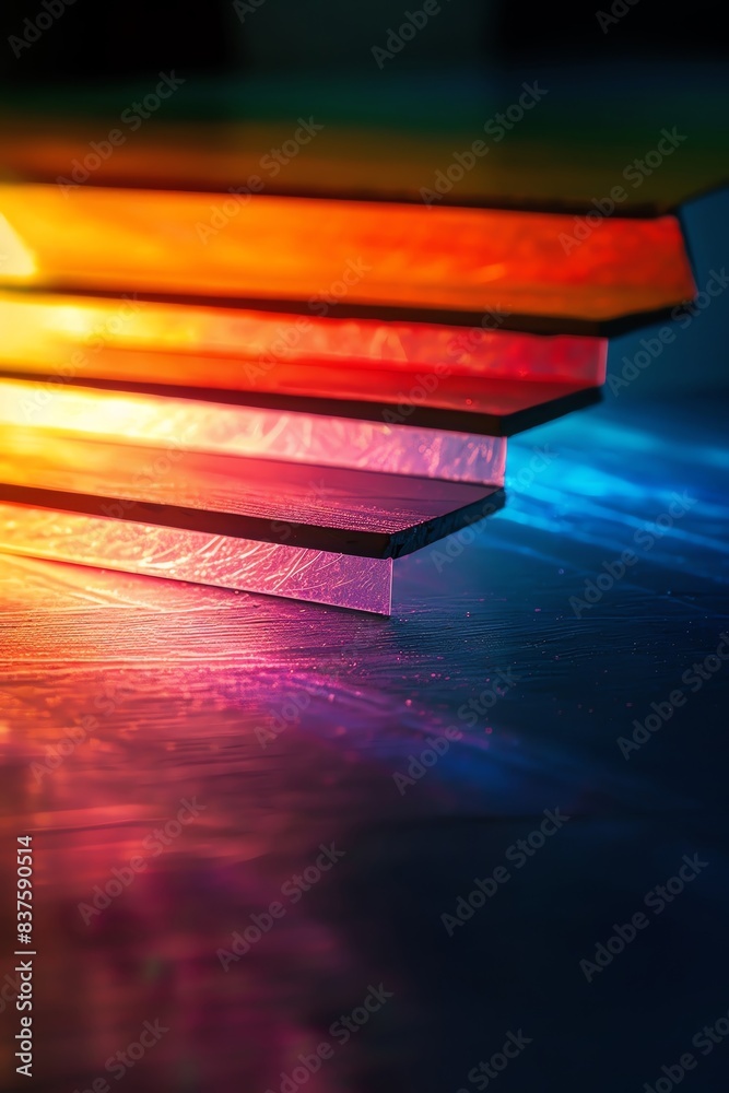 Documentary style. Edge of A4 paper with colorful light from a flash ...