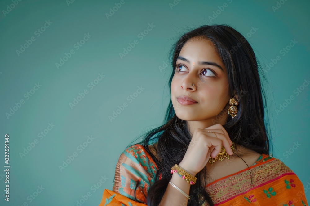 indian woman thinking on isolated background and realistic image Stock ...