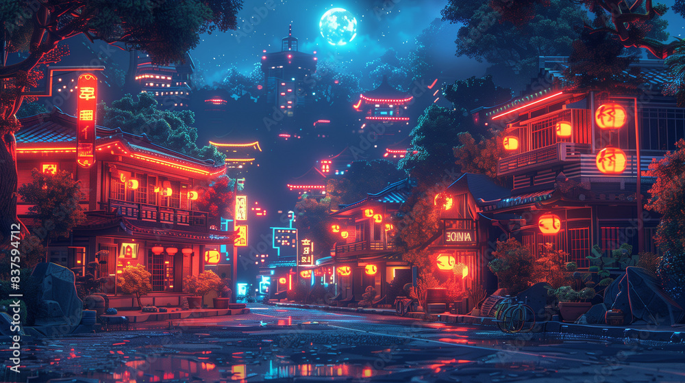 Pixel art, futuristic city, neon lights, high-tech buildings, cyberpunk ...