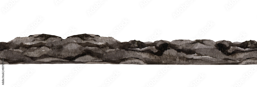 Soil pile seamless border watercolor painted illustration. Hand drawn ...