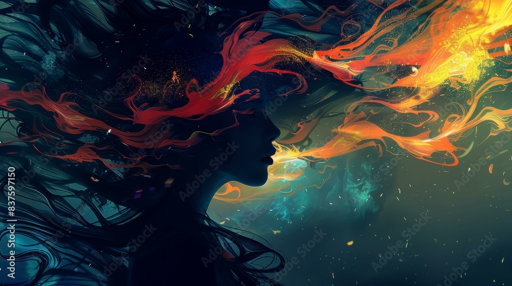 Captivating digital illustration of a mysterious woman in a magical ...