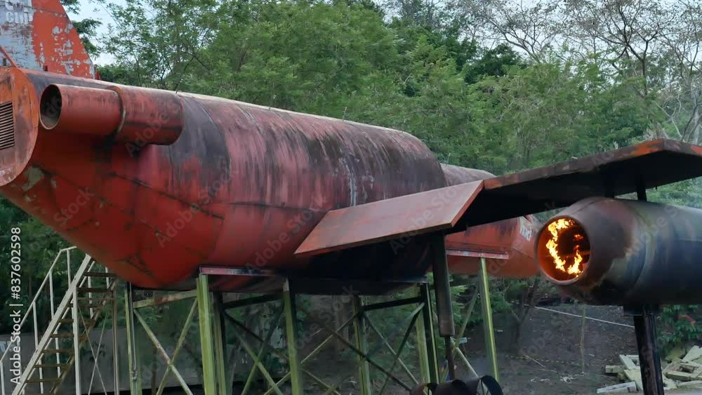 Stockvideon Fire explosion flammable airplane fire on smoke, hot danger ...