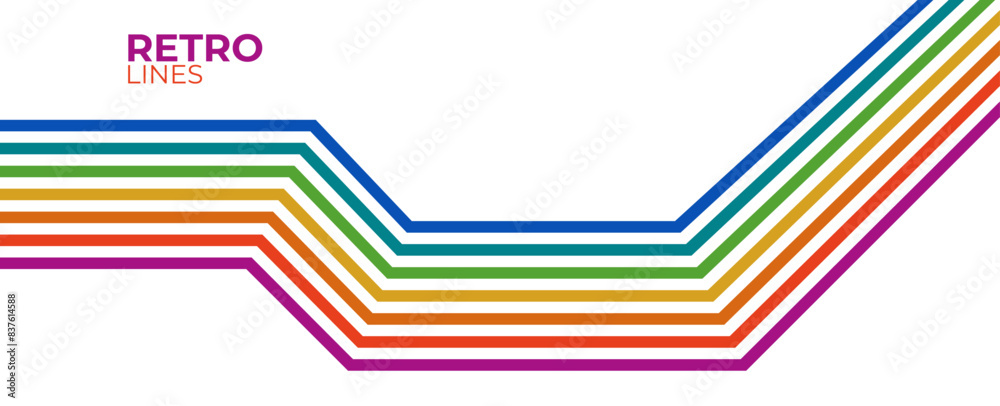 Linear vector abstract background in all colors of rainbow, retro style ...