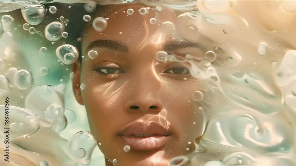 Stunning underwater portrait of a model surrounded by bubbles for ...