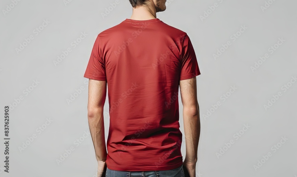 back view man in red t shirt mockup Stock Illustration | Adobe Stock