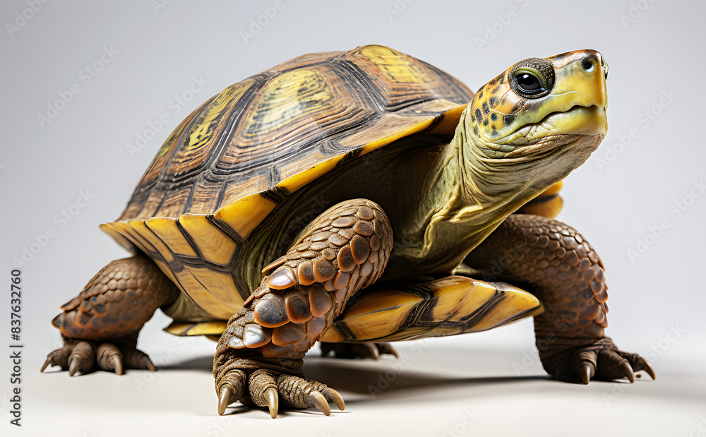 Freshwater red-eared turtle or yellow-bellied turtle. Amphibian animal ...