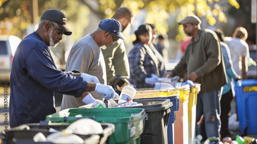 Community Recycling Event: Capture a diverse group of people gathering ...