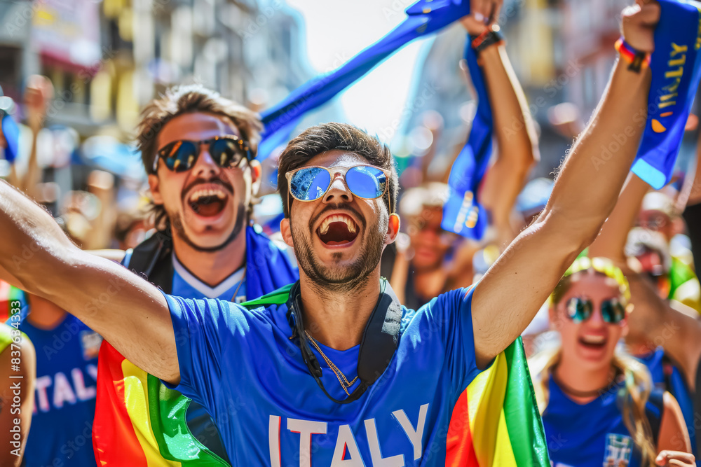 Italian football soccer fans in downtown celebrate the national team ...
