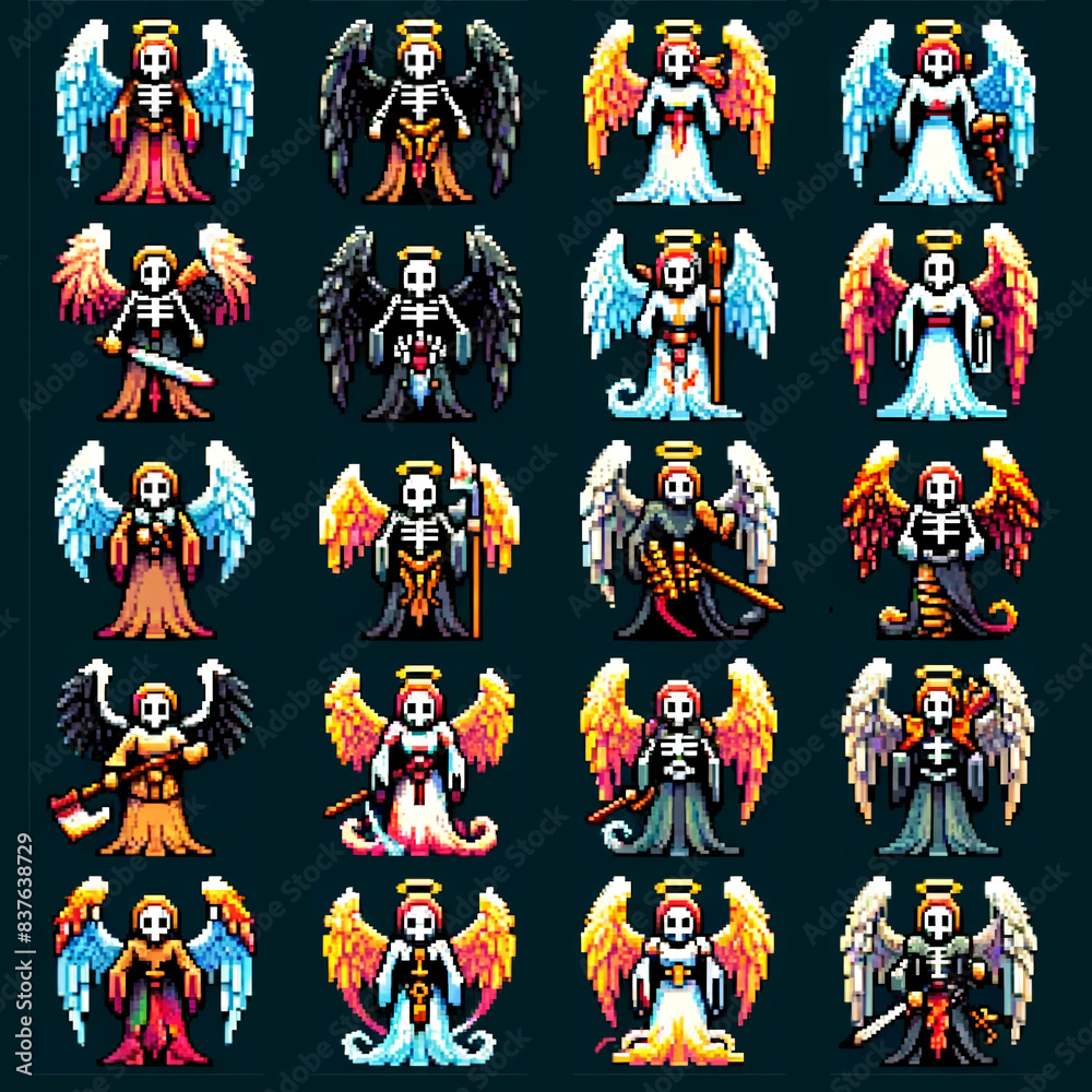 Pixel Art Death Angel Icons for RPG Sprite Sheet Stock Illustration ...