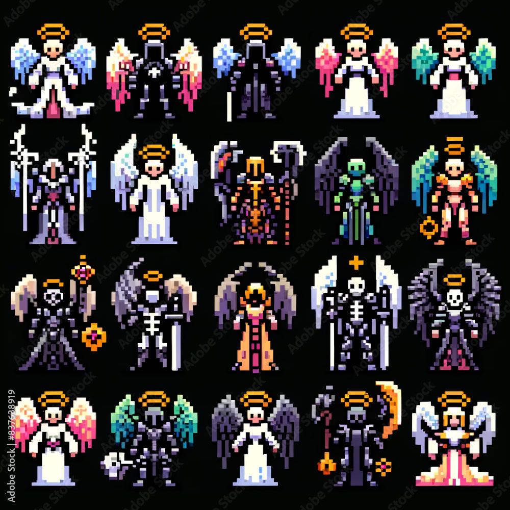 Pixel Art Archangel Icons for RPG Sprite Sheet Stock Illustration ...