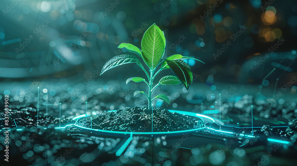illustration of nature being blended to modern technology with a ...