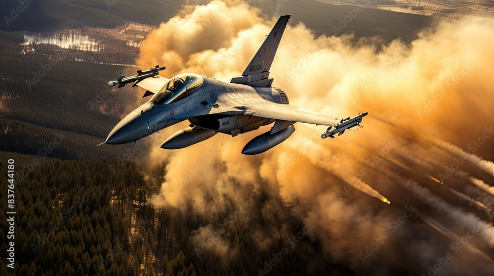 Photograph of a lone F-16 Fighting Falcon executing a daring aerial ...