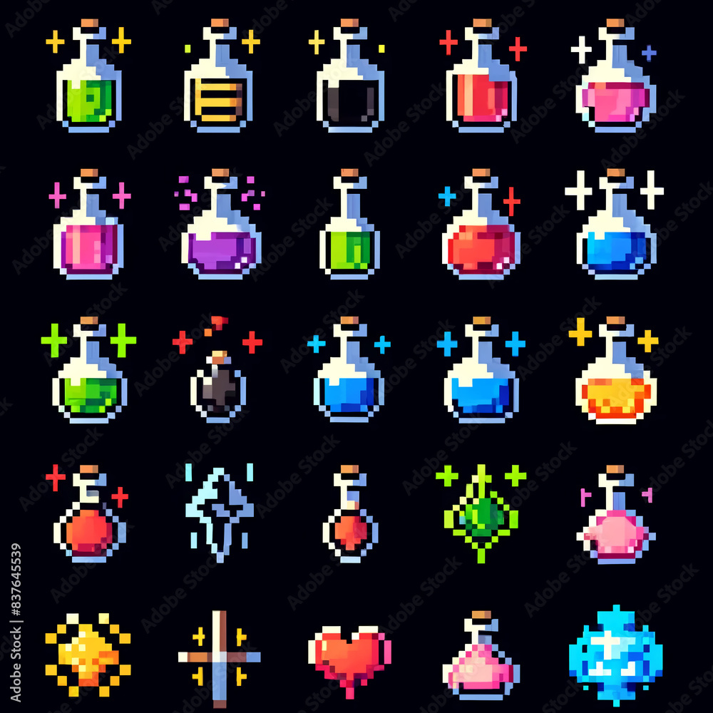 RPG pixel art elixirs sprite sheet Stock Illustration | Adobe Stock
