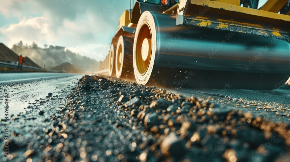 Highlight the precision engineering behind road construction with an ...