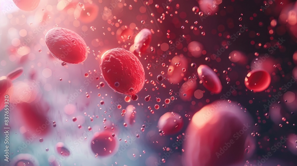 Artistic depiction of red blood cells flowing through the bloodstream ...