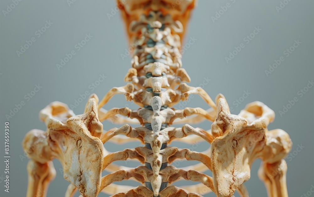 Close up of a human spine model showcasing the vertebrae structure ...