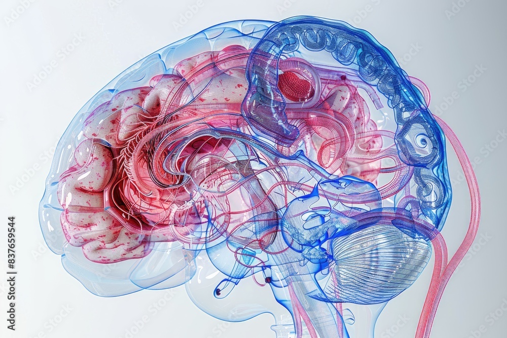 Detailed 3D rendering of the human brain anatomy highlighting the ...