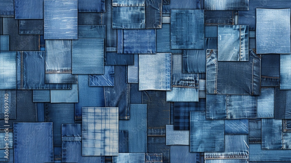 Seamless pattern of various denim wash textures in shades of blue ...