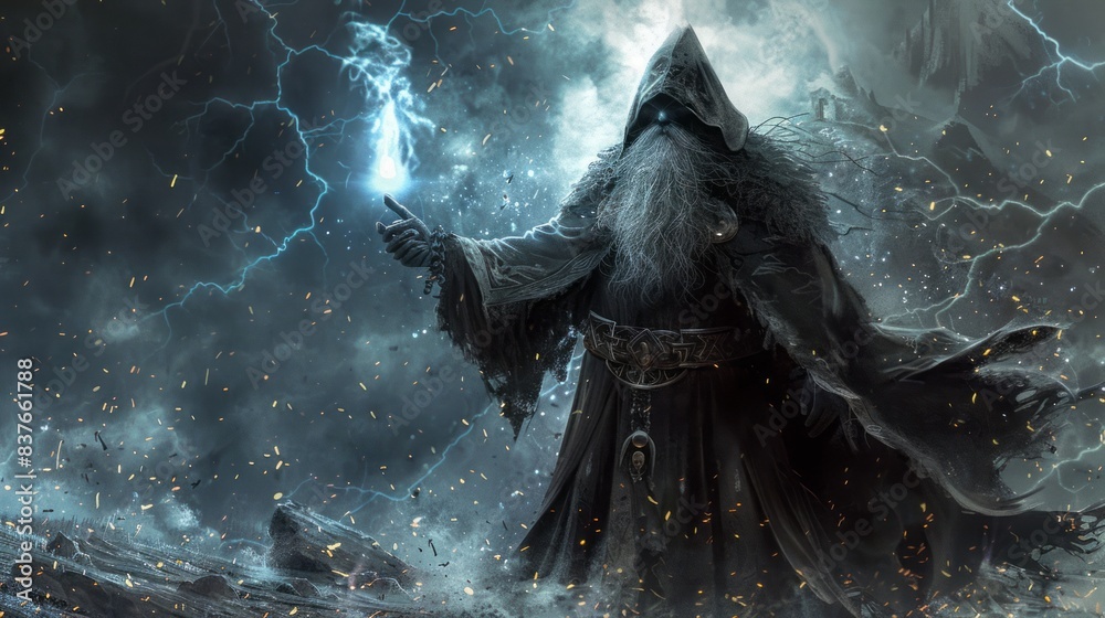 Warlock commanding the elements with dark magic Stock Illustration ...