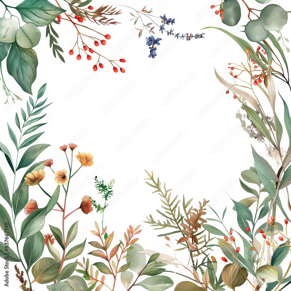 Botanical Frame Clipart - Watercolor Floral Border, Digital Download ...
