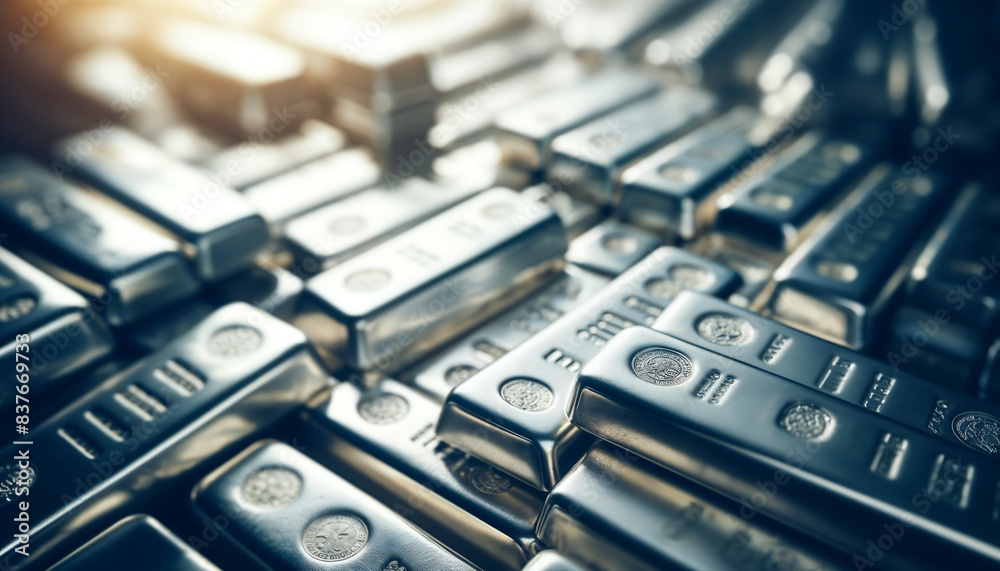 Stack of Shiny Silver Bars in Focus Stock Photo | Adobe Stock