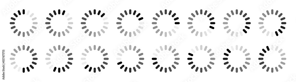 Rounded rectangular buffering symbol set in 16 shades of black colour. Rounded rectangle ...