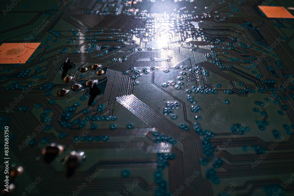 Technology hardware background. High tech electronic circuit board ...