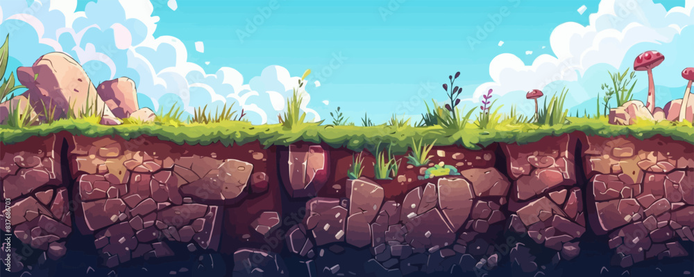 Seamless ground cross sections, underground textures. Flat cartoon ...