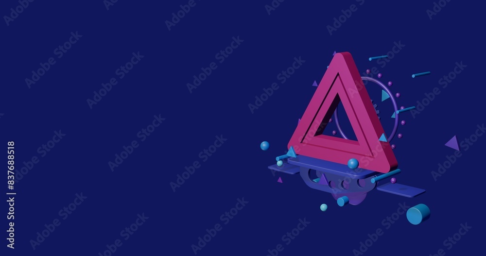 Pink emergency stop sign on a pedestal of abstract geometric shapes ...